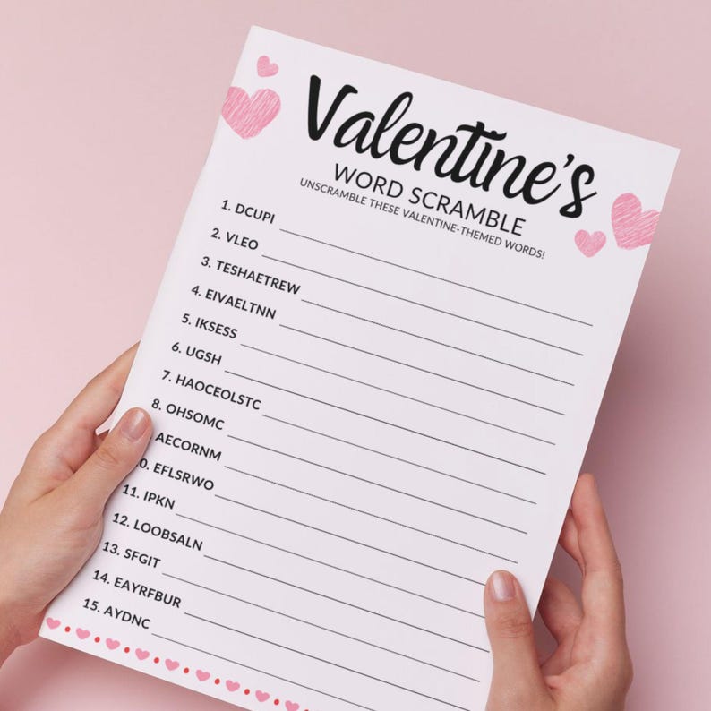 Valentine's Day Word Scramble Game Puzzle Digital Download Worksheet ...