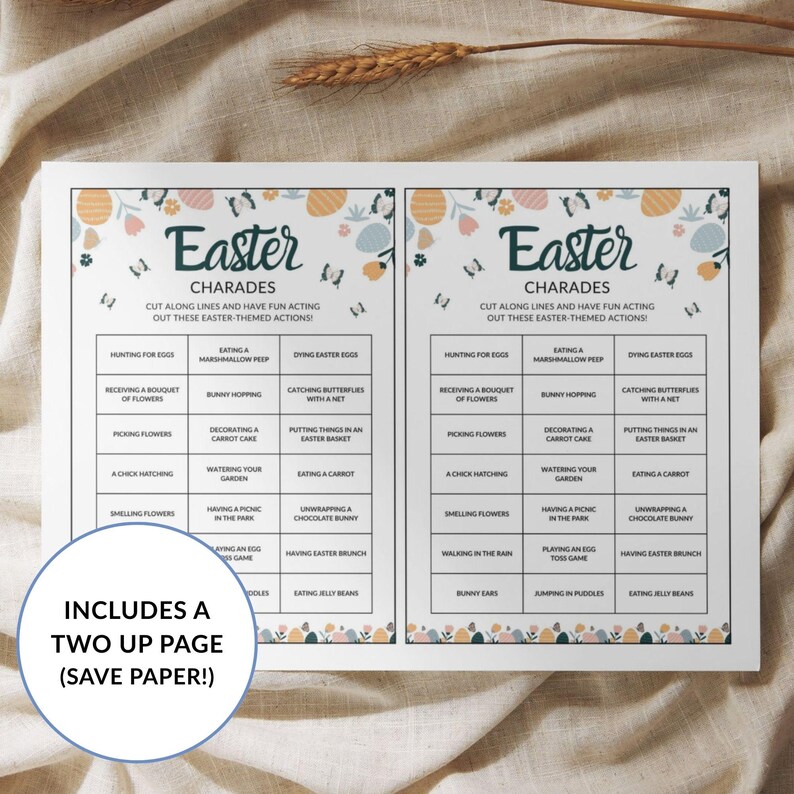 Easter Charades Game Digital Download Worksheet Party Celebrate Spring ...