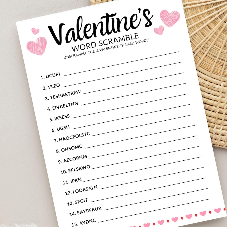 Valentine's Day Word Scramble Game Puzzle Digital Download Worksheet ...