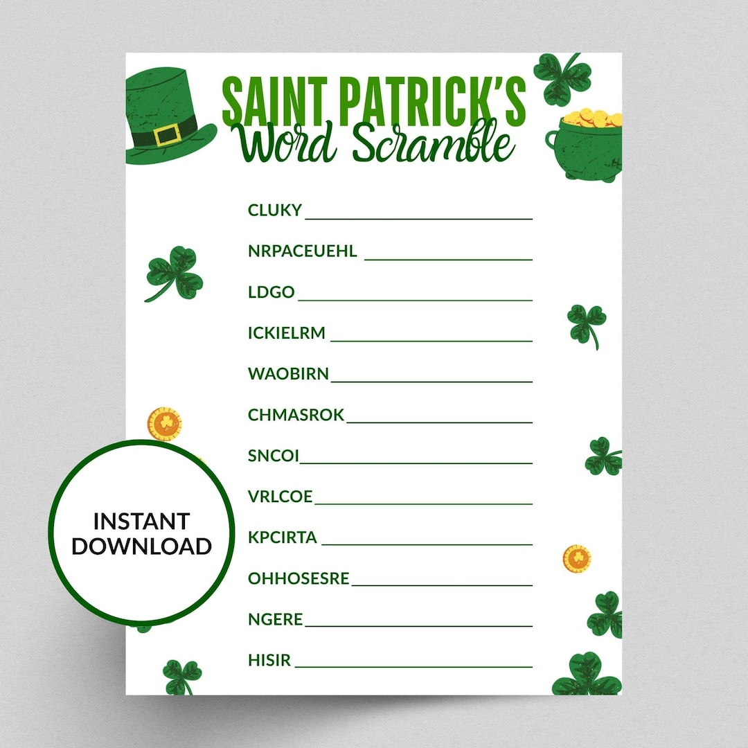 St. Patrick's Day Word Scramble Game Digital Download Printable ...