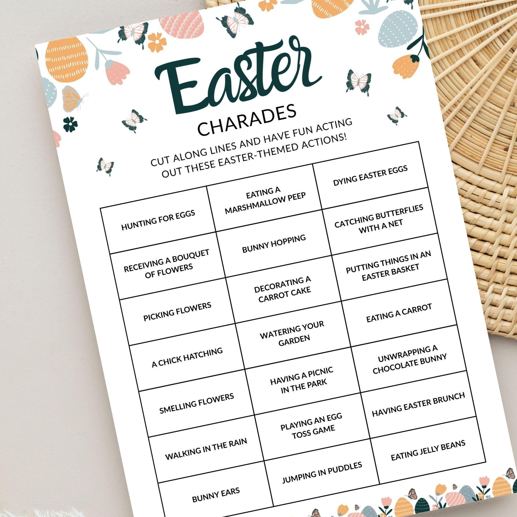Easter Charades Game Digital Download Worksheet Party Celebrate Spring ...