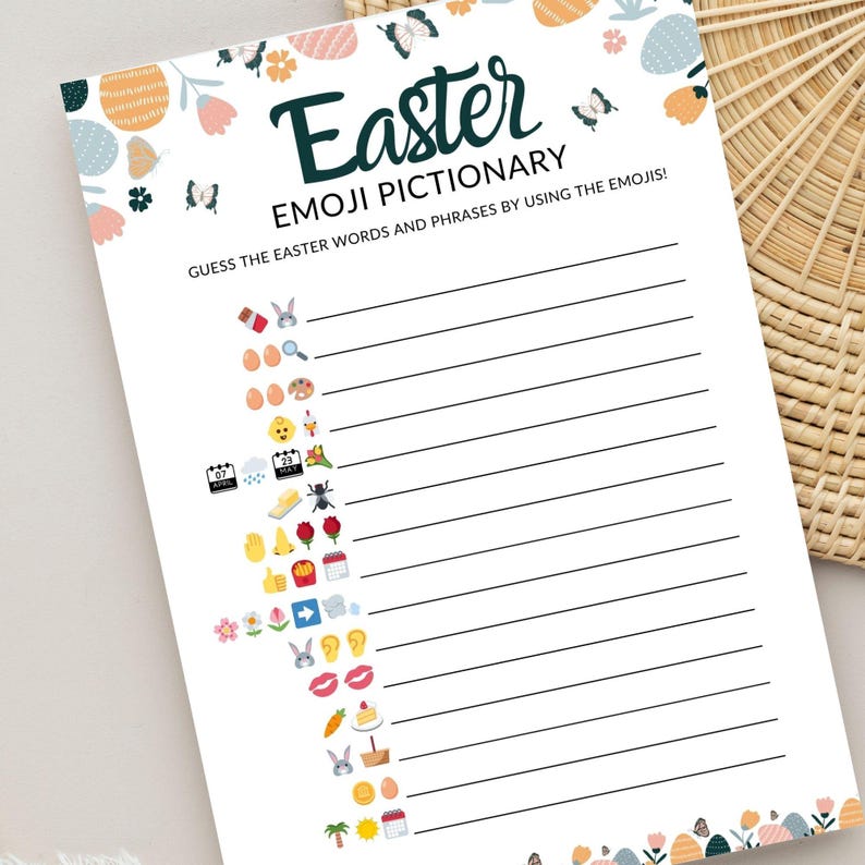 Easter Emoji Pictionary Game Digital Download Worksheet Party Celebrate ...