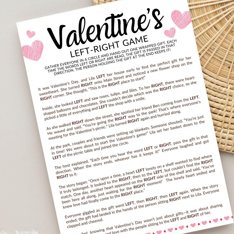 Valentine's Day Left-right Game Puzzle Digital Download Worksheet Party ...