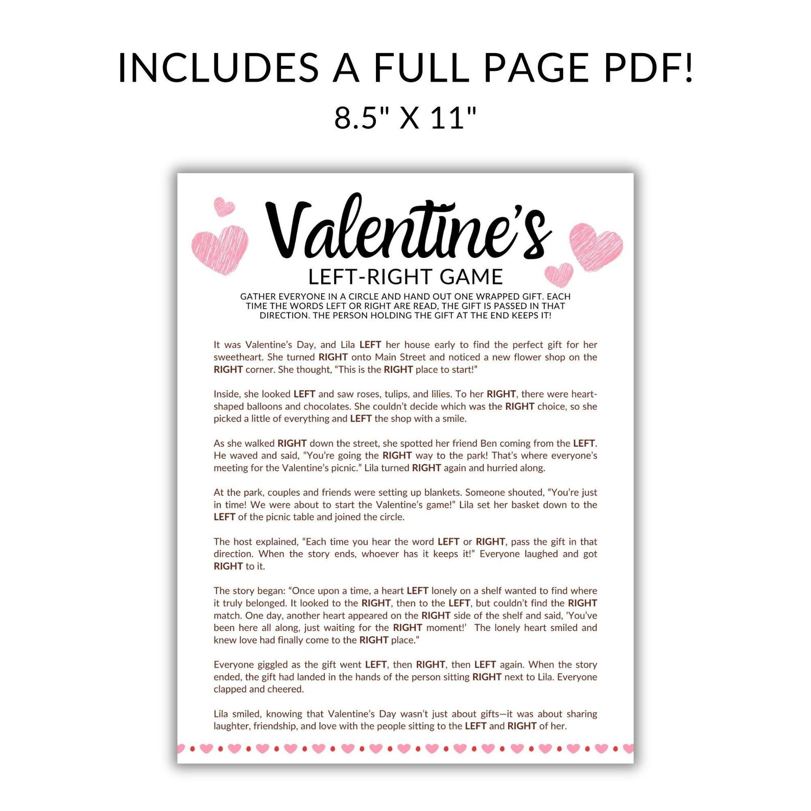 Valentine's Day Left-right Game Puzzle Digital Download Worksheet Party ...