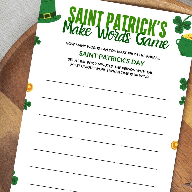 St. Patrick's Day Make Words Game Digital Download Printable Worksheet ...