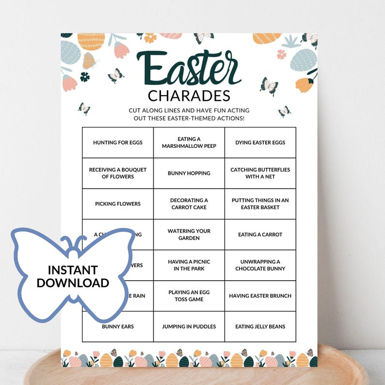 Easter Charades Game Digital Download Worksheet Party Celebrate Spring ...