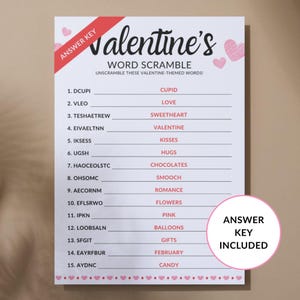Valentine's Day Word Scramble Game Puzzle Digital Download Worksheet ...