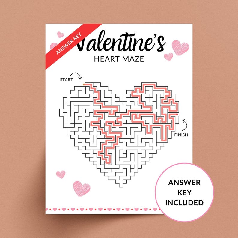 Valentine's Day Heart Maze Puzzle Digital Download Worksheet Party ...