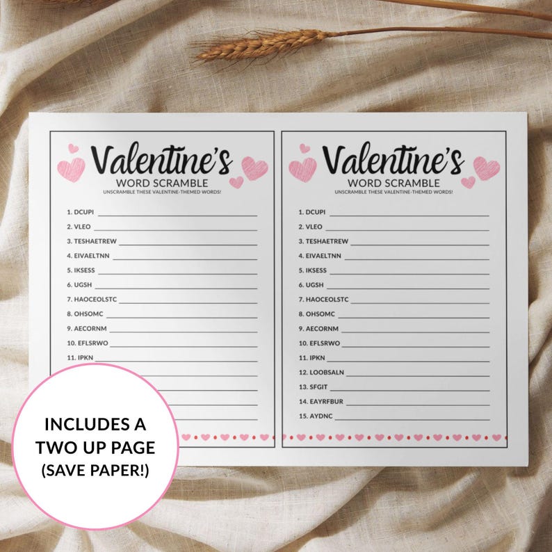 Valentine's Day Word Scramble Game Puzzle Digital Download Worksheet ...