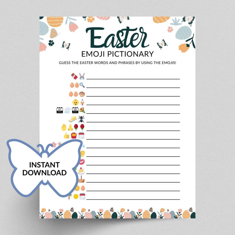 Easter Emoji Pictionary Game Digital Download Worksheet Party Celebrate ...