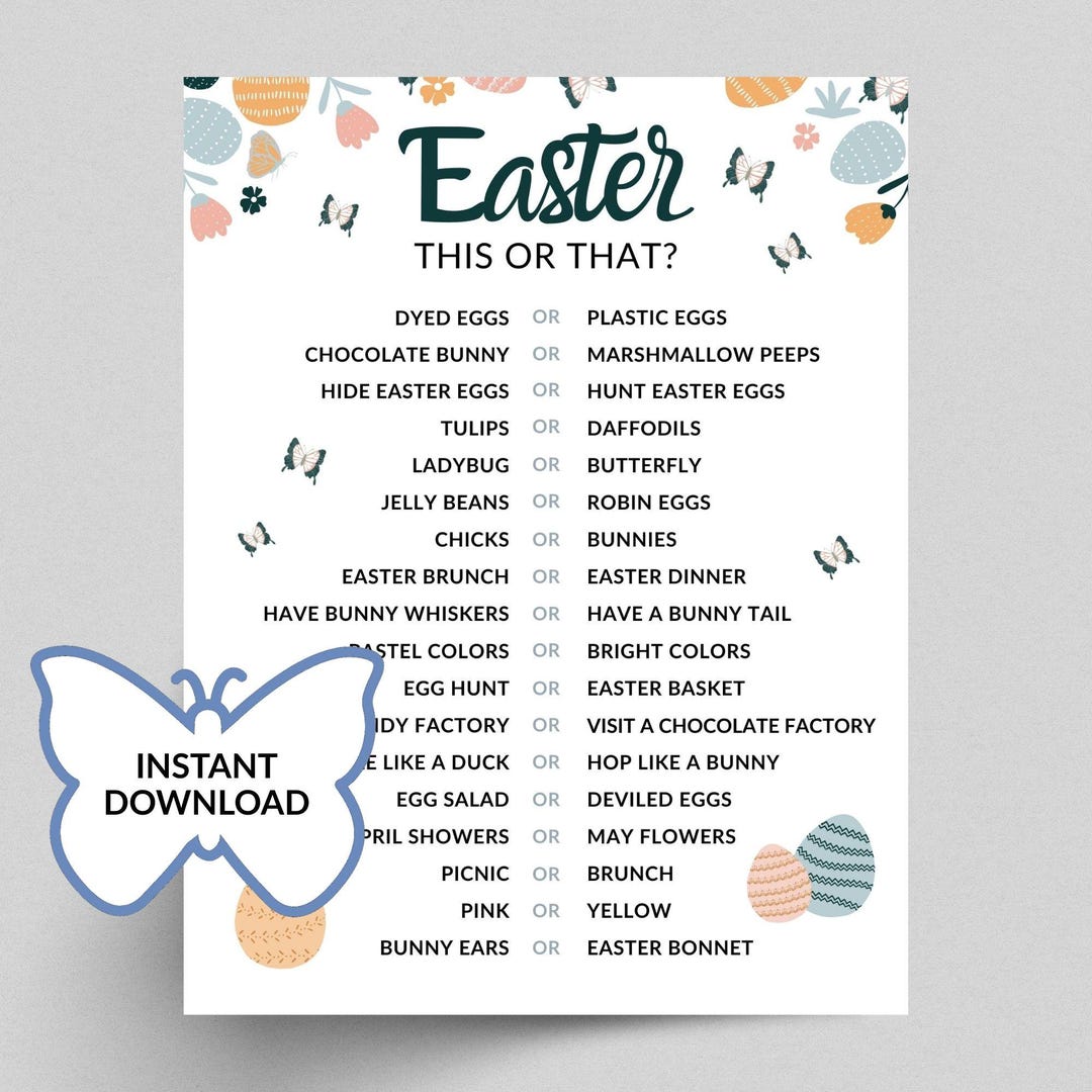 Easter This or That Game Digital Download Worksheet Party Word Activity ...