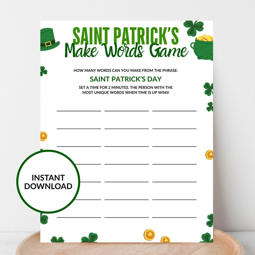 St. Patrick's Day Make Words Game Digital Download Printable Worksheet ...