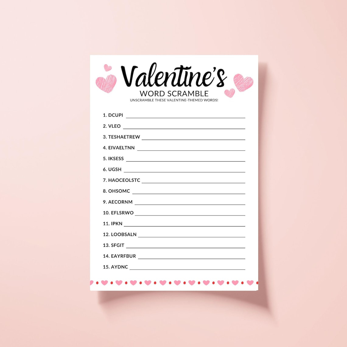 Valentine's Day Word Scramble Game Puzzle Digital Download Worksheet ...