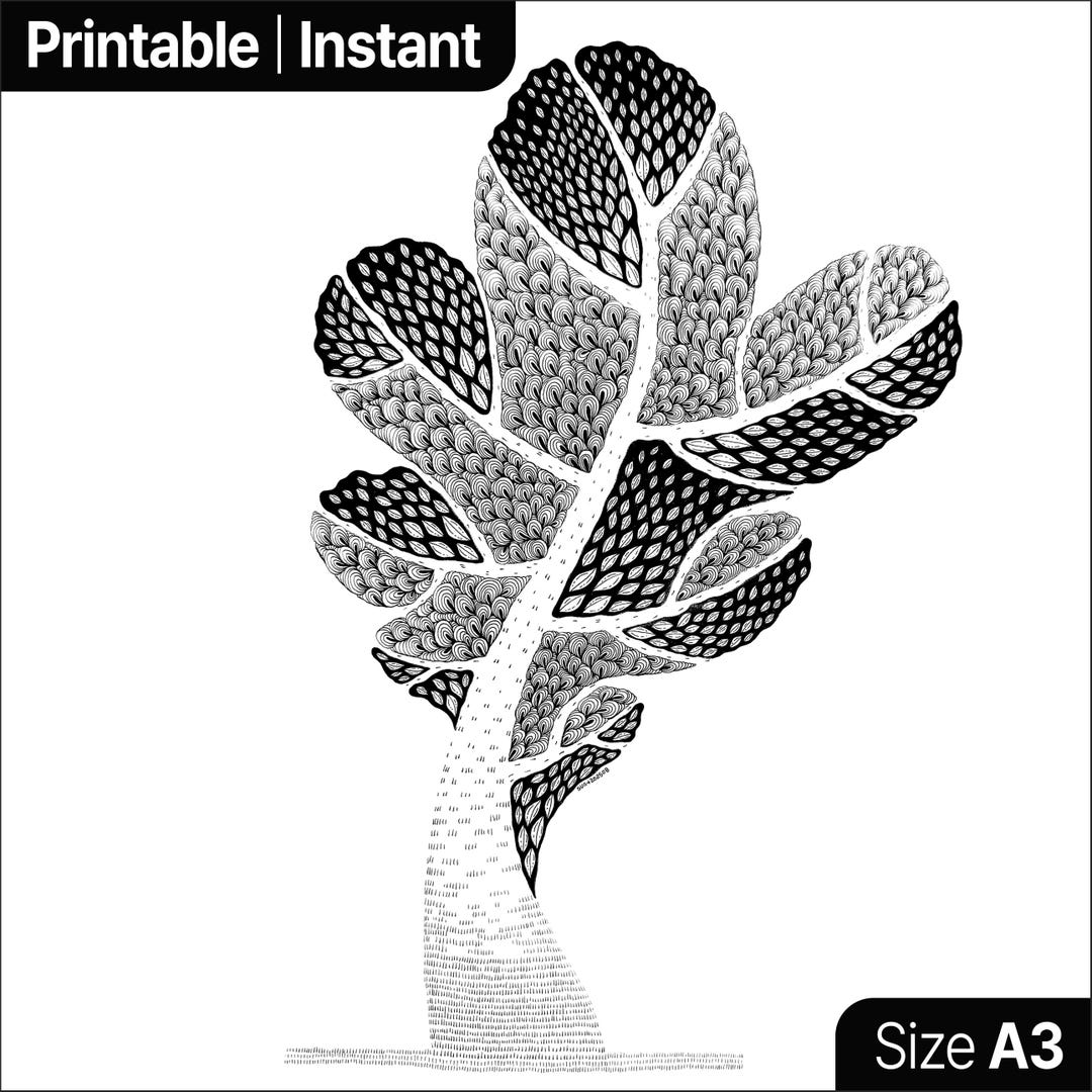Pong Leaf Tree | Black & White Pattern Art Printable | Minimalist Wall ...