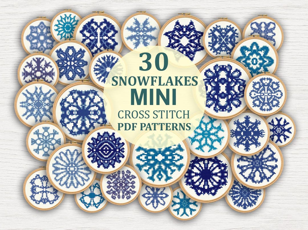 30 Mini Snowflake Cross Stitch Patterns PDF Bundle – Winter Embroidery ...