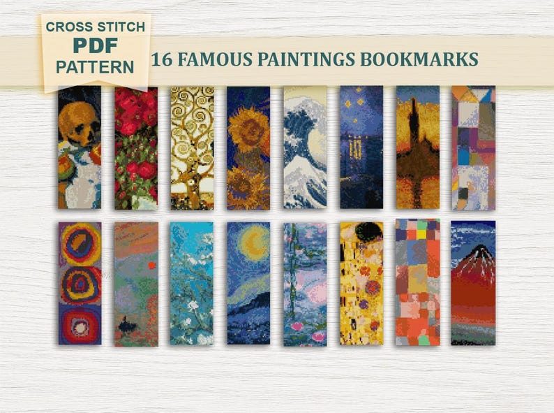 16 Famous Paintings Bookmark Cross Stitch Patterns PDF Bundle – Vintage ...