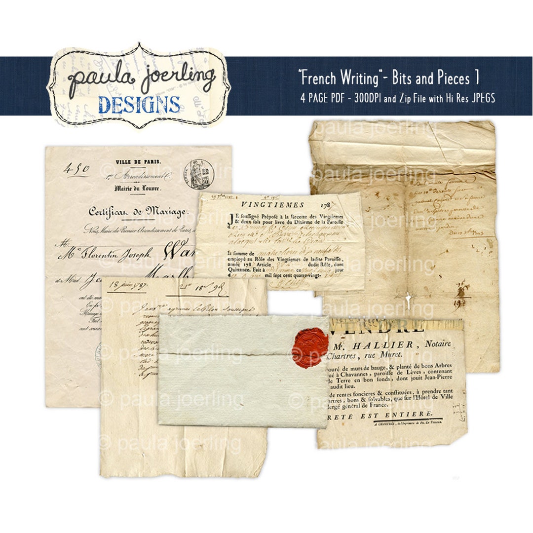 French Writing, French Document, Printable, Digital Download, Ephemera ...