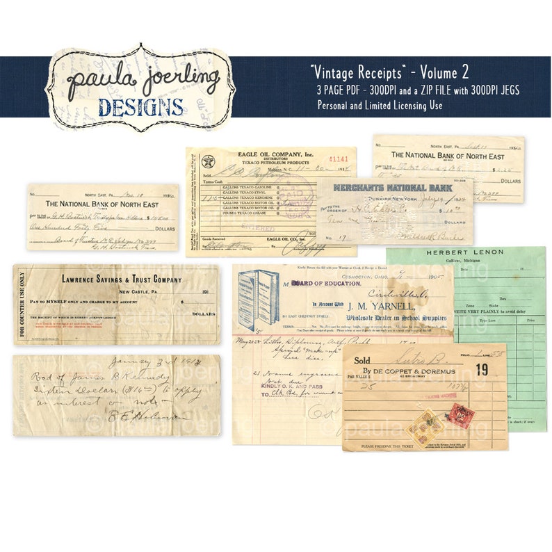 Printable Old Receipts, Digital Download, Vintage Ephemera, Scrapbook ...
