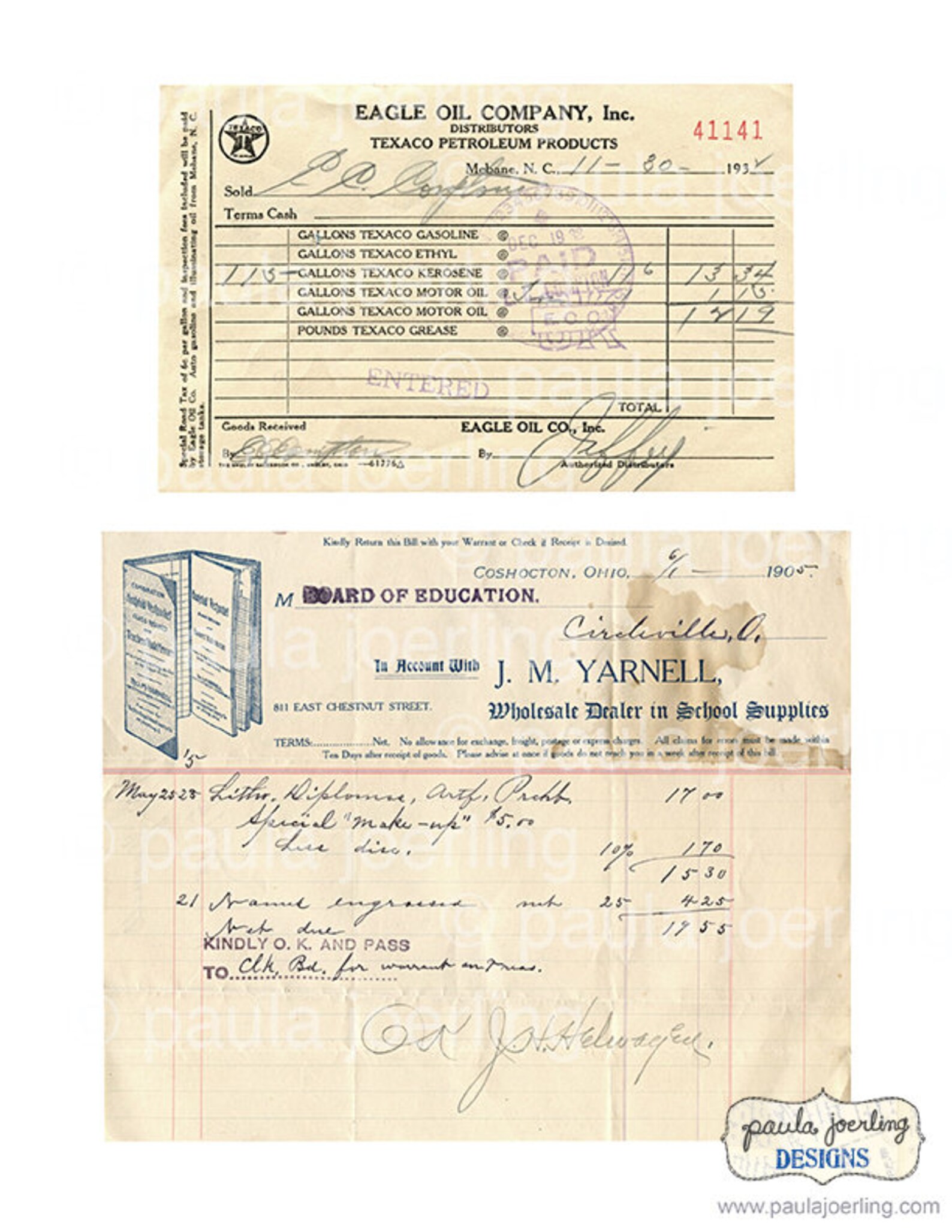 Printable Old Receipts, Digital Download, Vintage Ephemera, Scrapbook ...