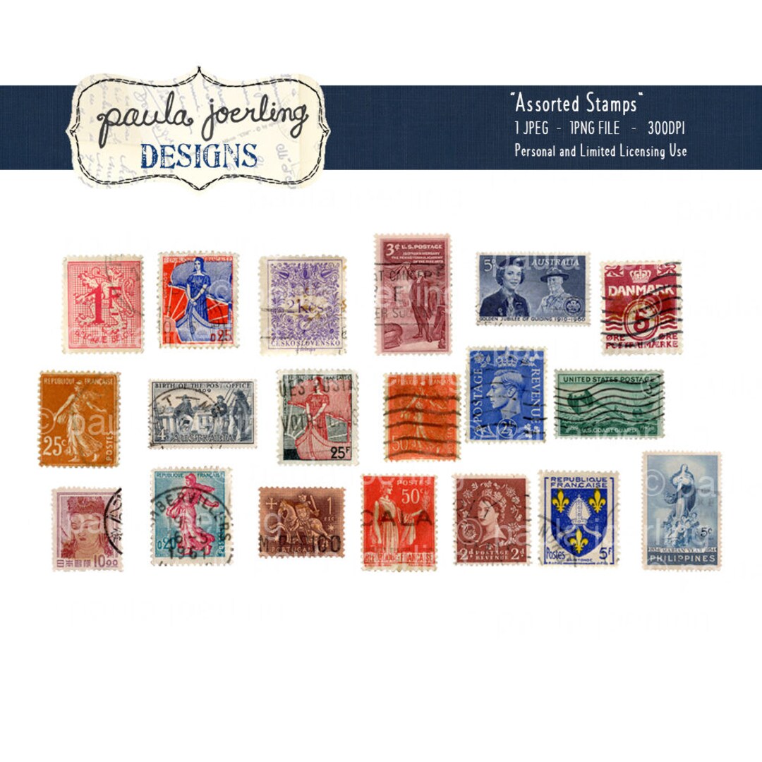 Printable Vintage Stamps, Digital Download, Ephemera, Scrapbook Paper ...