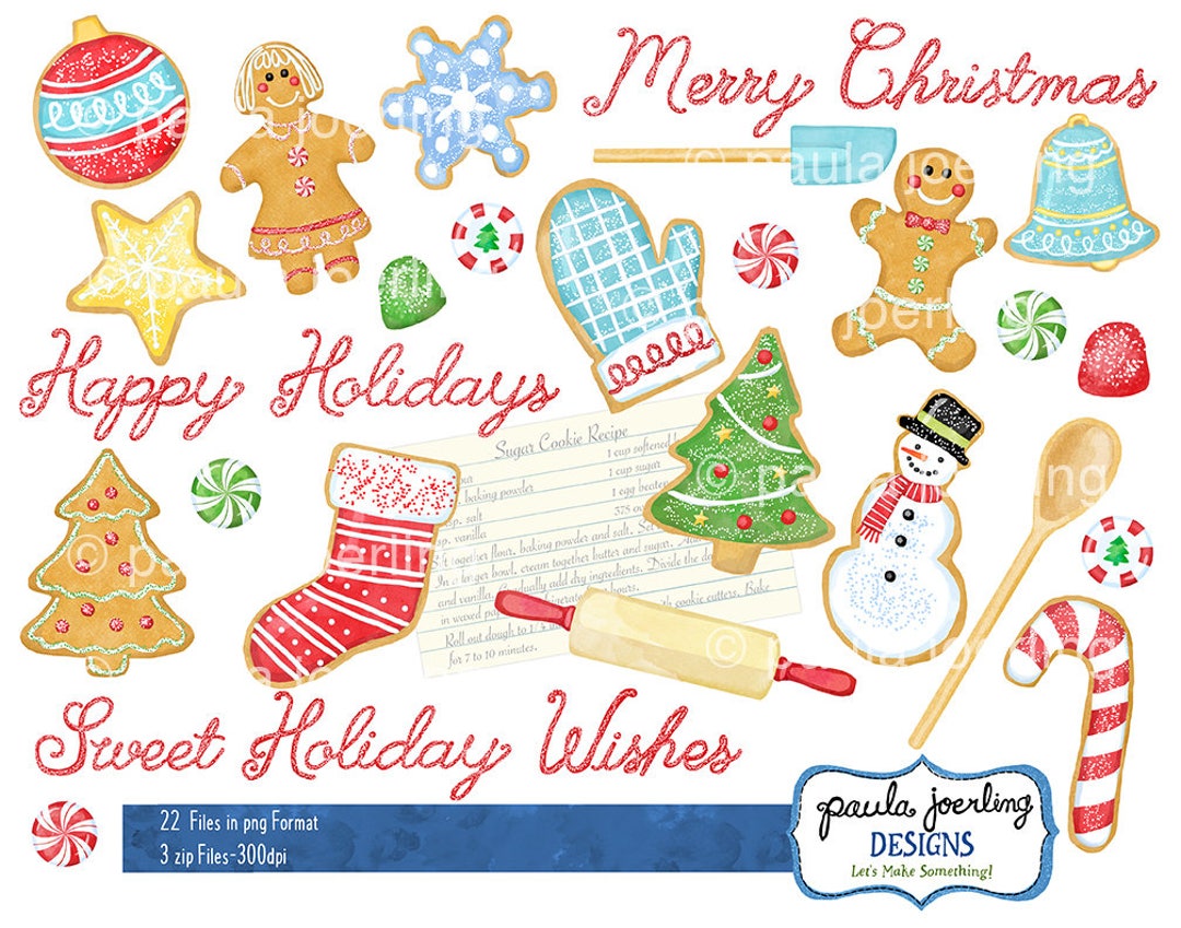 Christmas Cookies Clip Art, Watercolor Christmas Clip Art, Digital ...