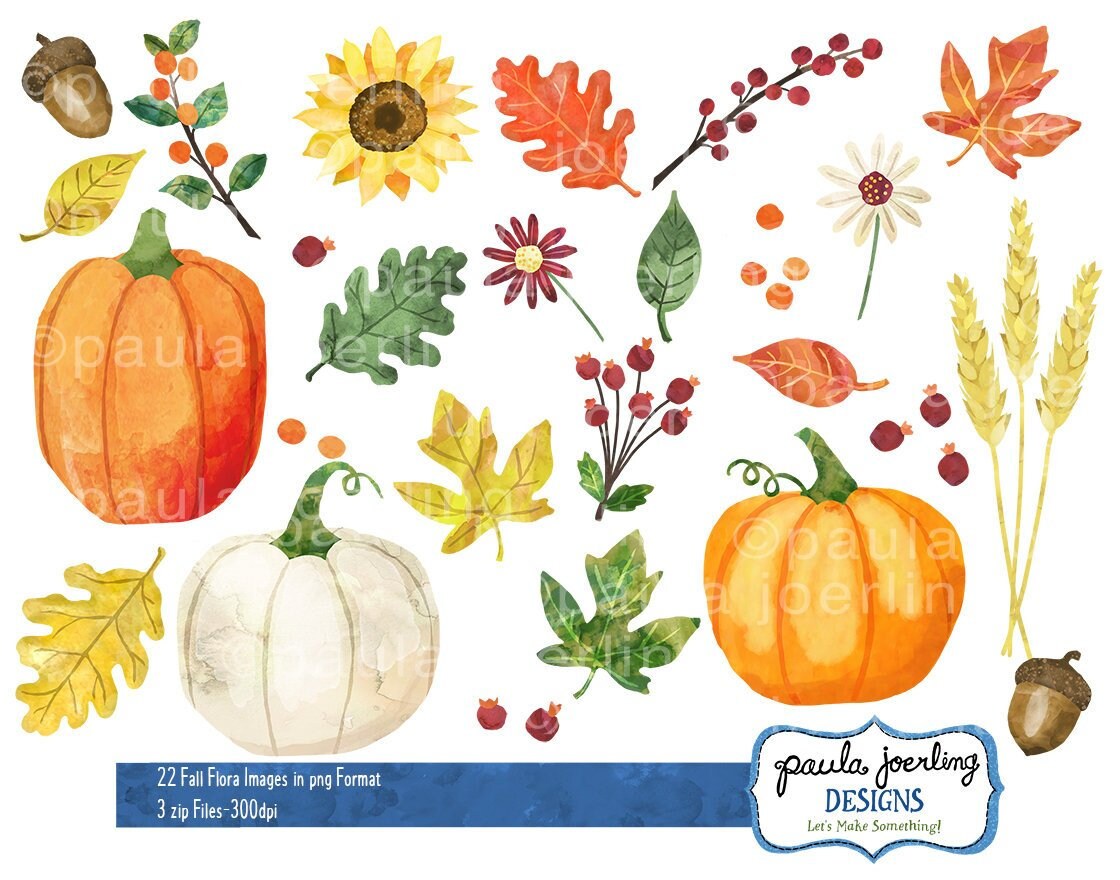 Fall Autumn Clip Art, Watercolor Fall Flora Clip Art, Digital Download ...