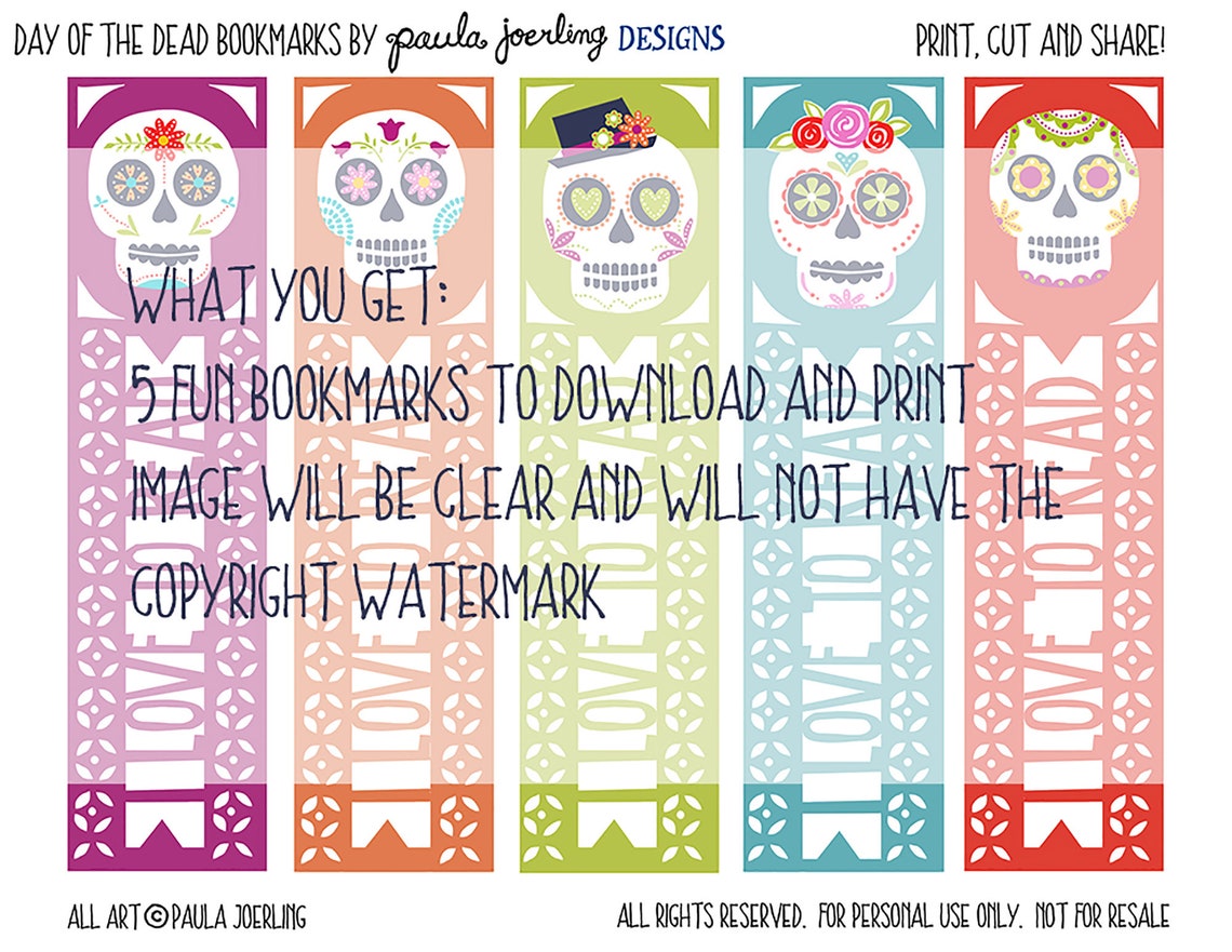 Printable Day of the Dead Bookmarks, Halloween Party Favor, Classroom ...