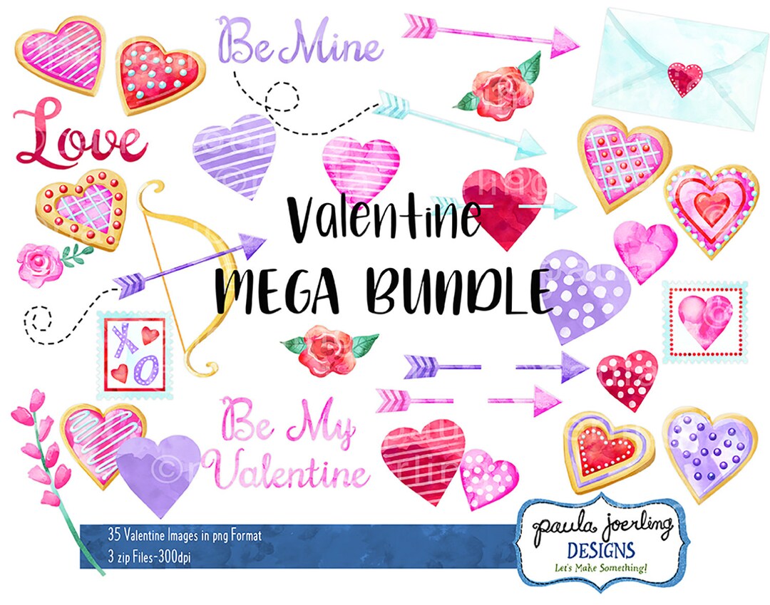 Watercolor Valentine Clip Art, Watercolor Hearts, Love, Watercolor ...