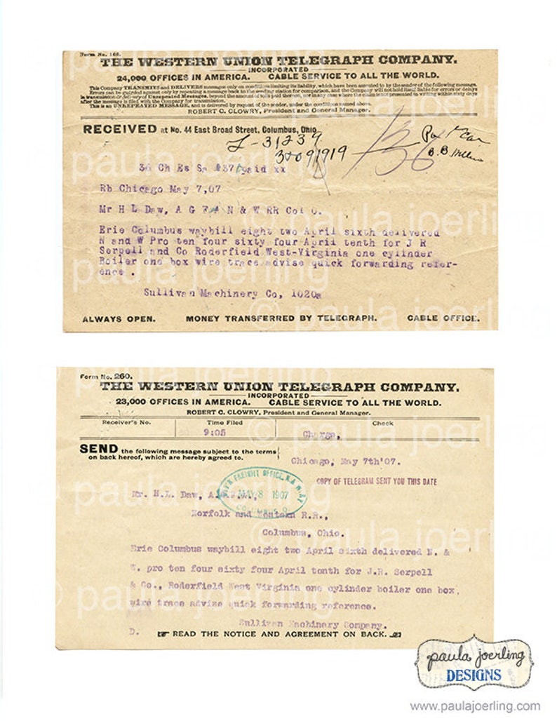 Vintage Western Union Telegram Printable, Digital Download, Old ...