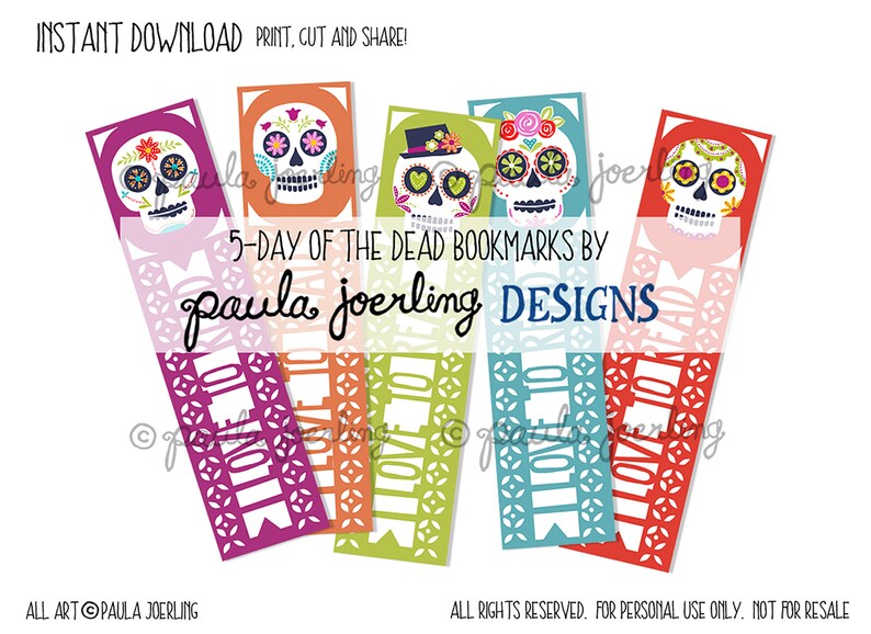 Printable Day of the Dead Bookmarks, Halloween Party Favor, Classroom ...