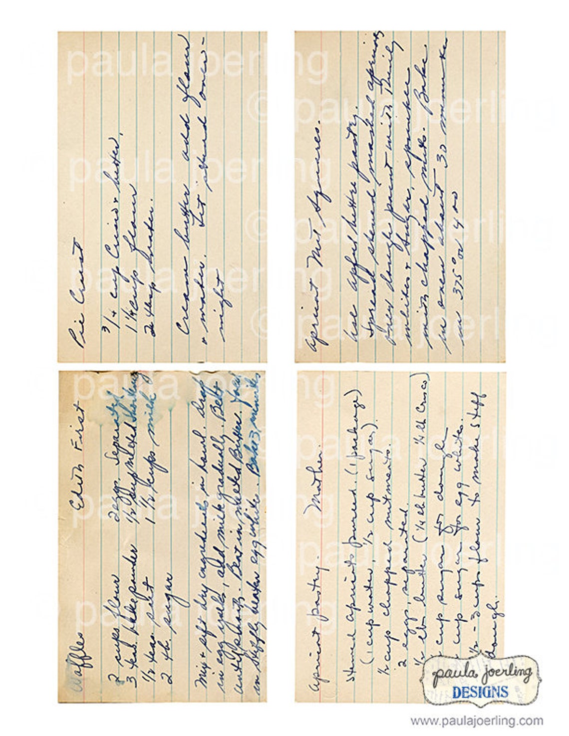 Vintage Handwritten Recipe Cards, Download, Printable, Digital Download ...