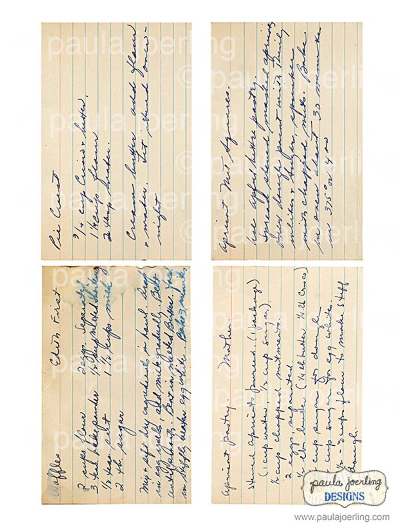 Vintage Handwritten Recipe Cards, Download, Printable, Digital Download ...