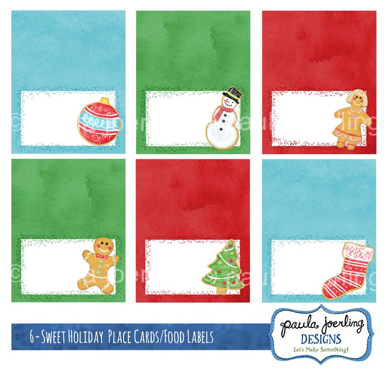 Printable Christmas Cookies Place Card, Christmas Food Label, Christmas ...