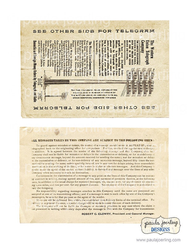 Vintage Western Union Telegram Printable, Digital Download, Old ...