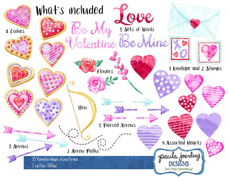Watercolor Valentine Clip Art, Watercolor Hearts, Love, Watercolor ...