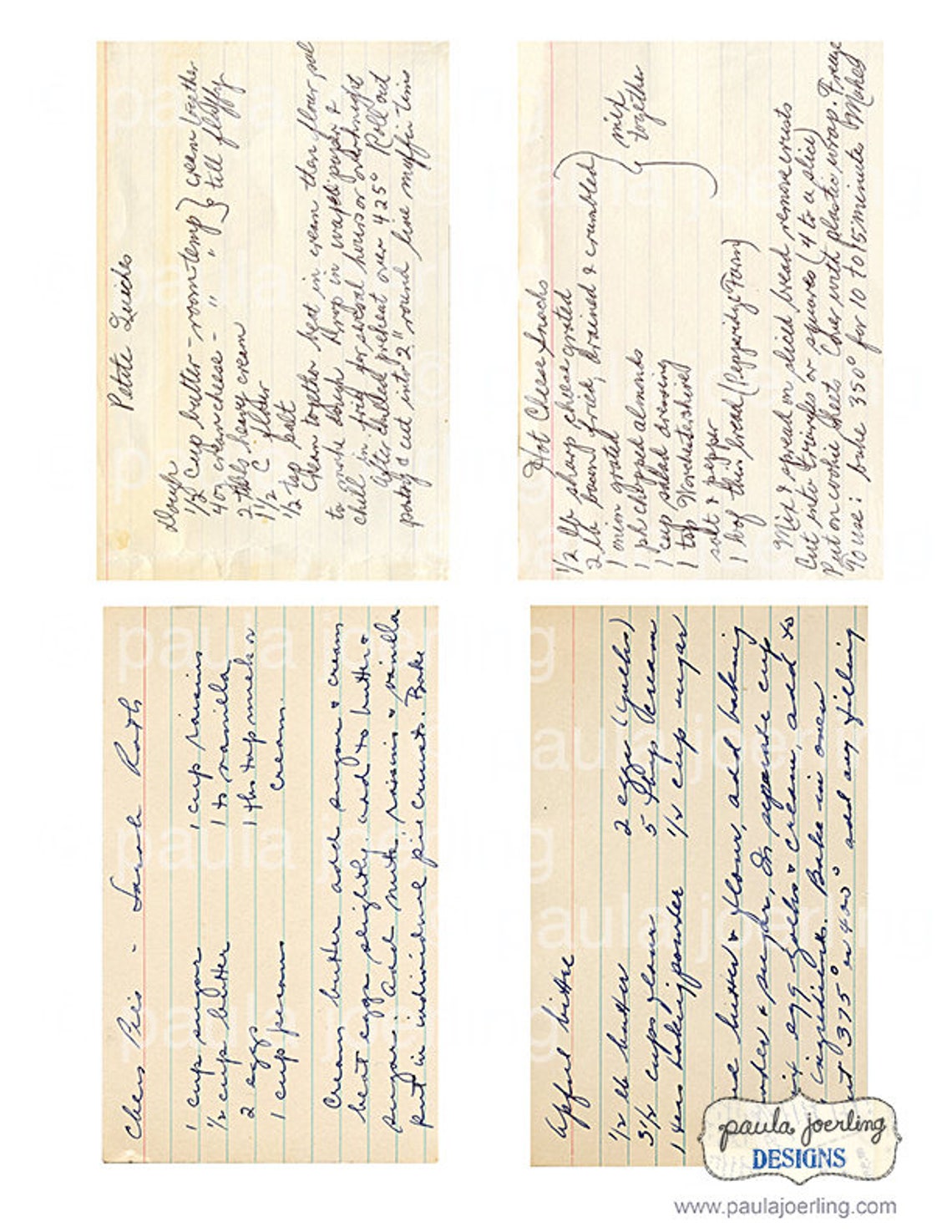Vintage Handwritten Recipe Cards, Download, Printable, Digital Download ...