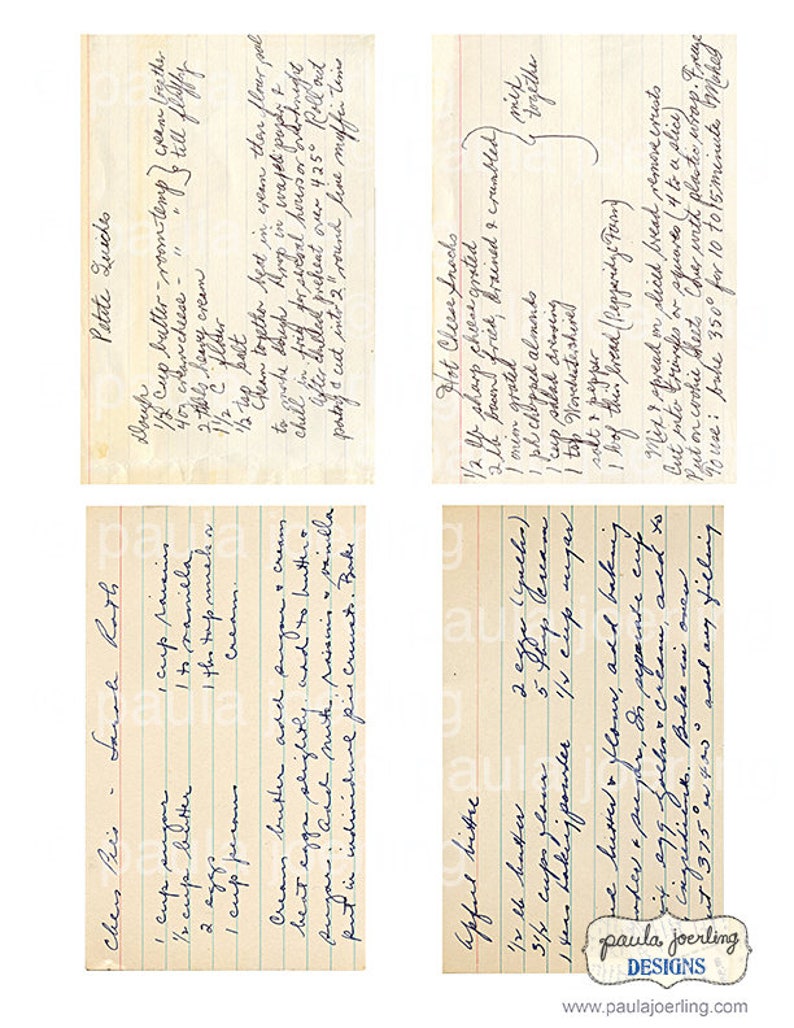 Vintage Handwritten Recipe Cards, Download, Printable, Digital Download ...