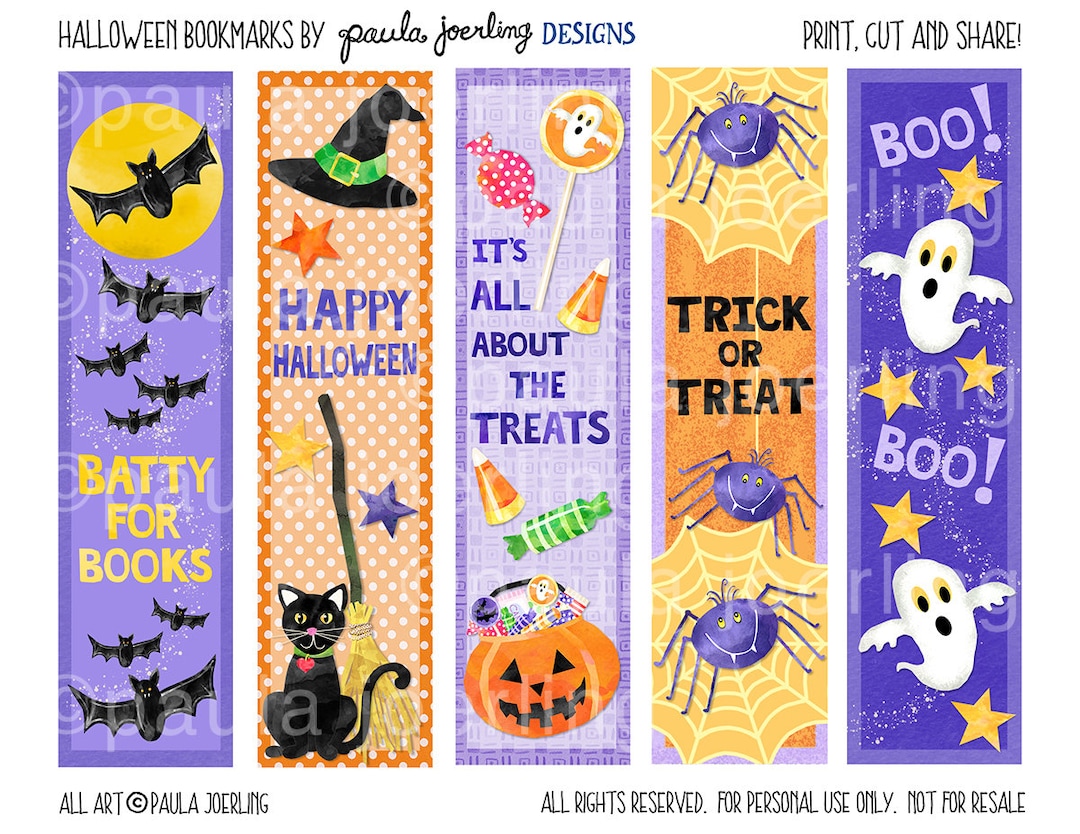 Printable Halloween Bookmarks, Halloween Party Favor, Classroom Treats ...
