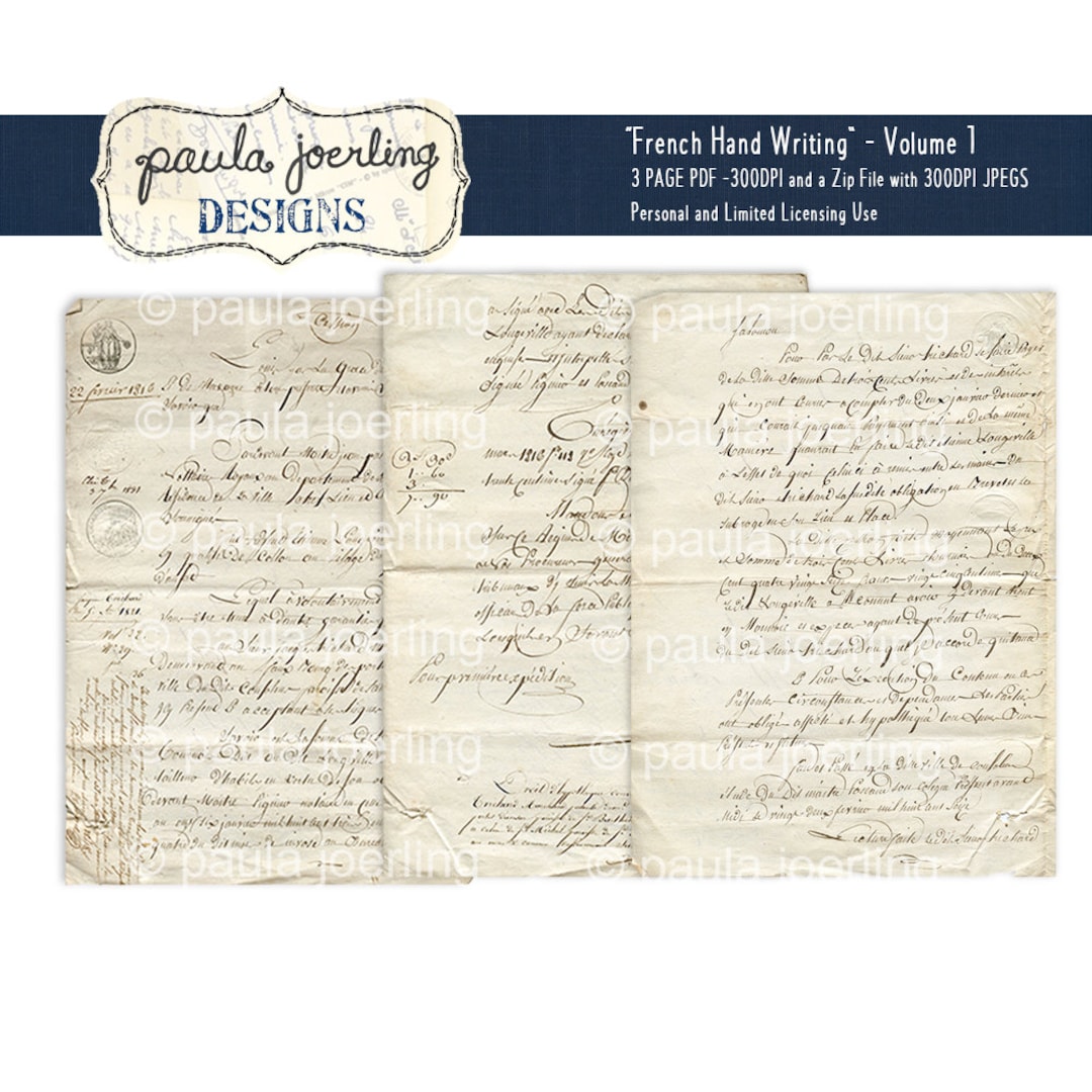 Printable French Cursive, Old French Writing Digital Download, Ephemera ...