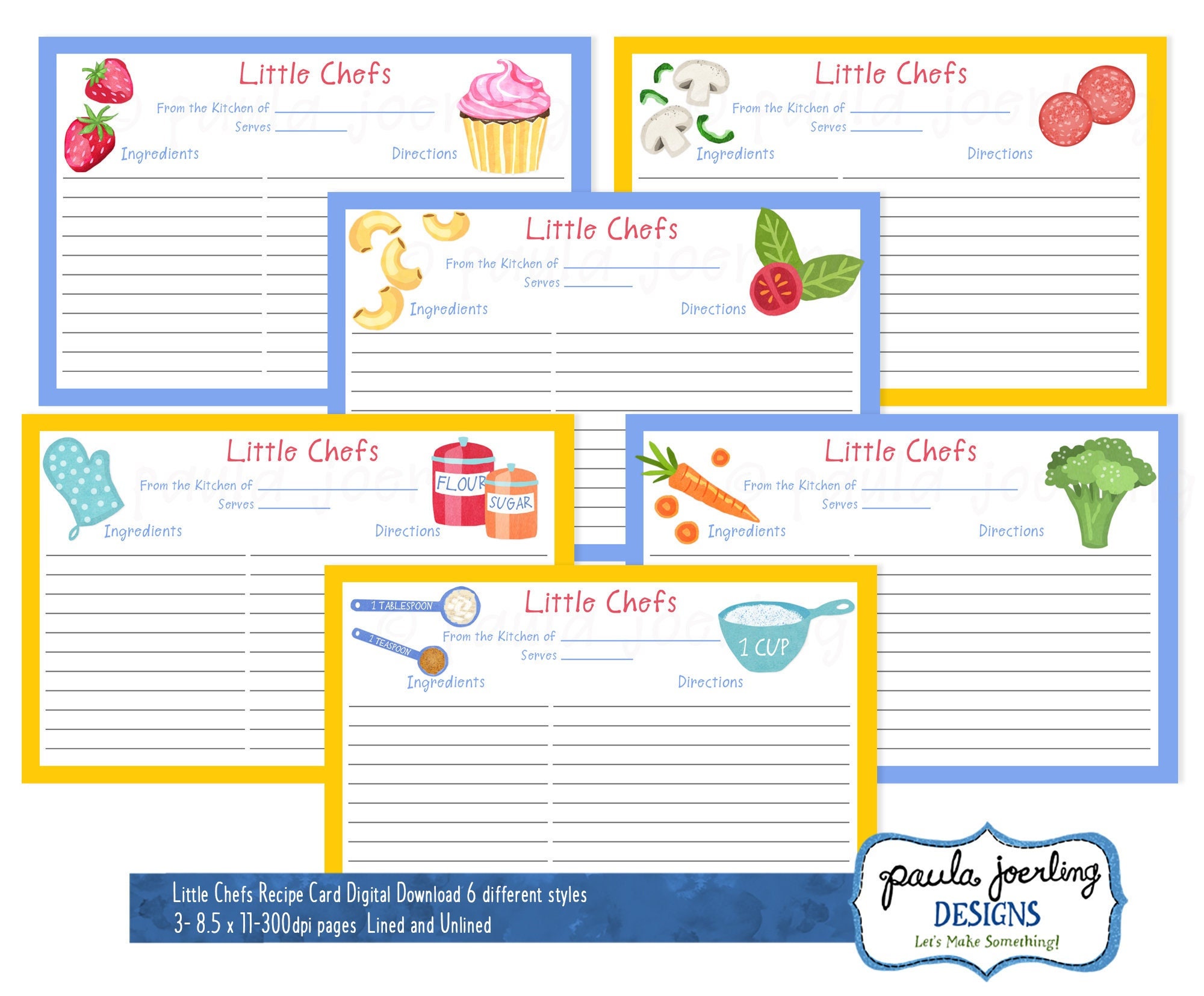 Little Chefs, Printable Kids Recipe Cards, 4 X 6 Recipe Card, Kids ...