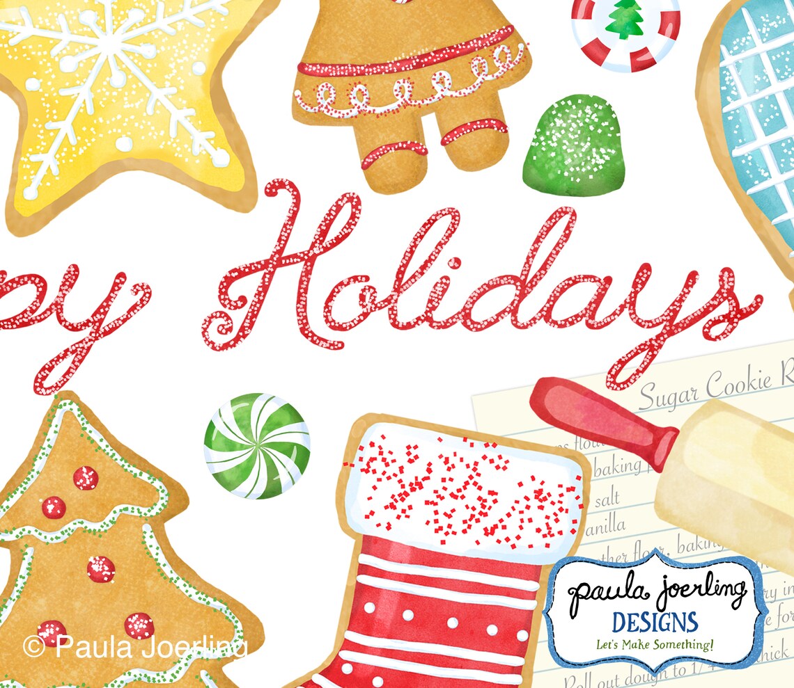 Christmas Cookies Clip Art, Watercolor Christmas Clip Art, Digital ...