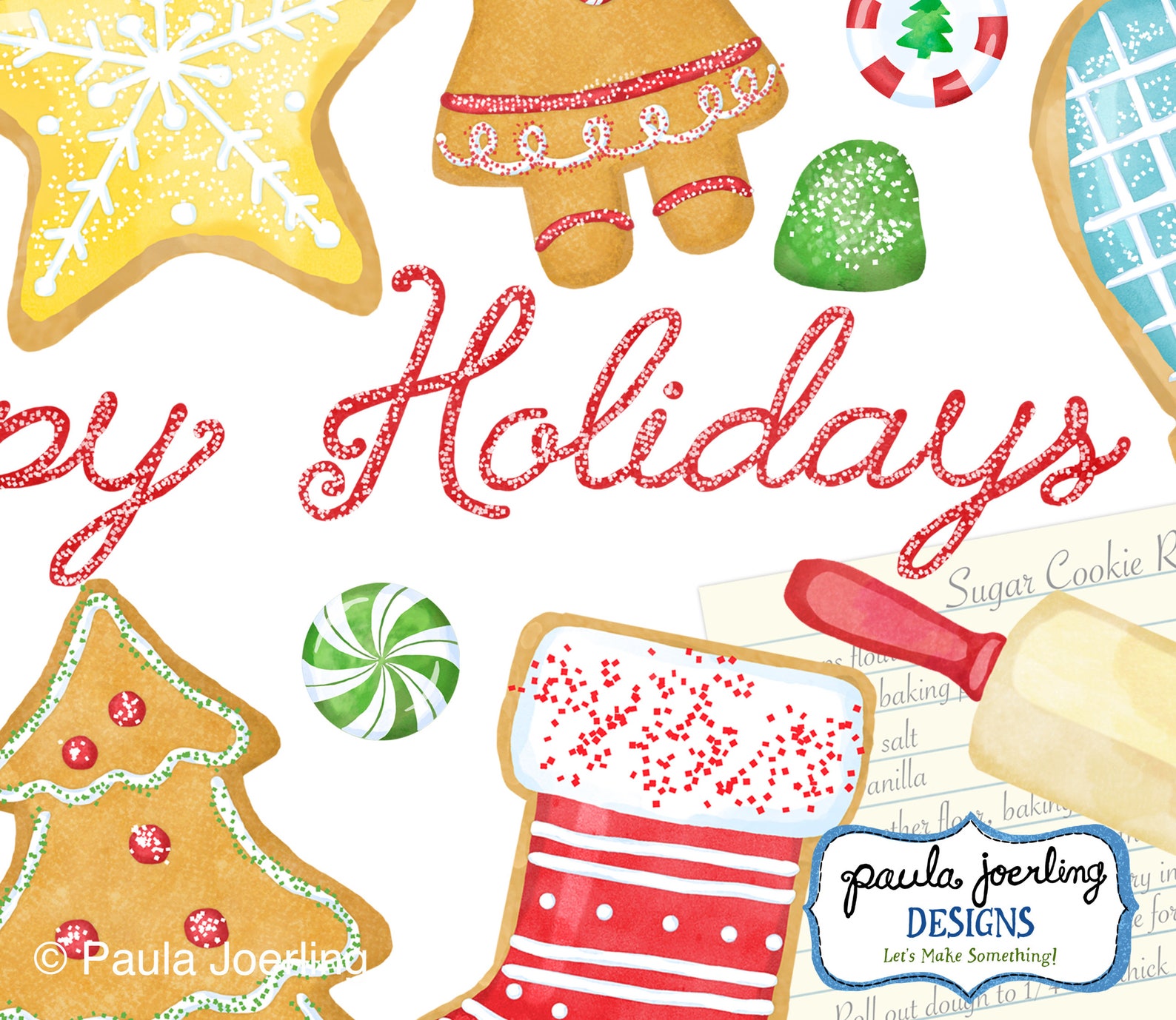 Christmas Cookies Clip Art, Watercolor Christmas Clip Art, Digital ...