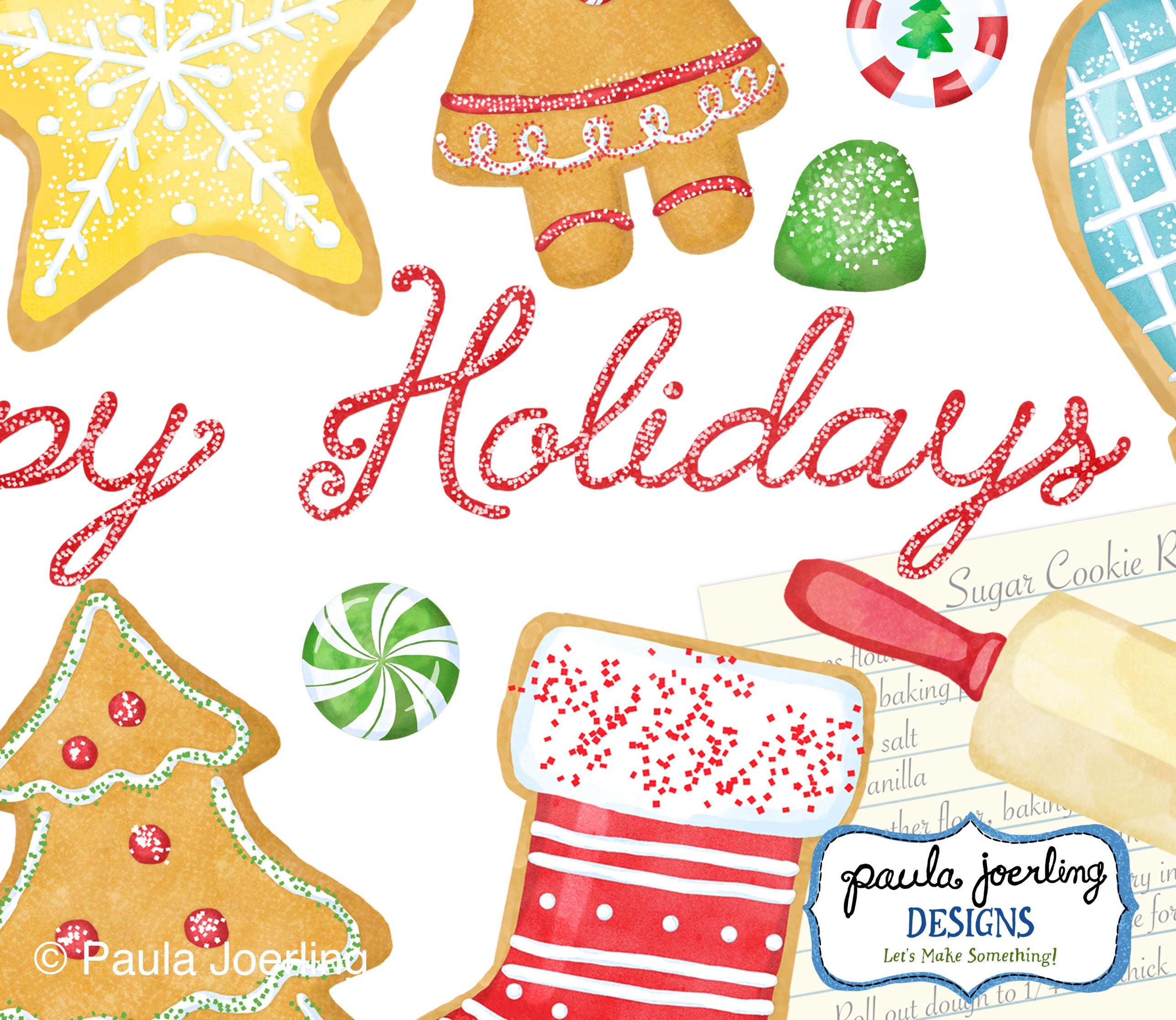 Christmas Cookies Clip Art, Watercolor Christmas Clip Art, Digital ...