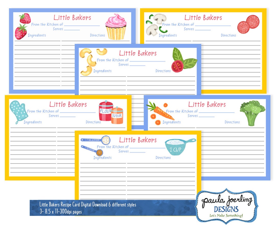 Little Baker Printable Kids Recipe Cards, 4 X 6 Recipe Card, Kids ...