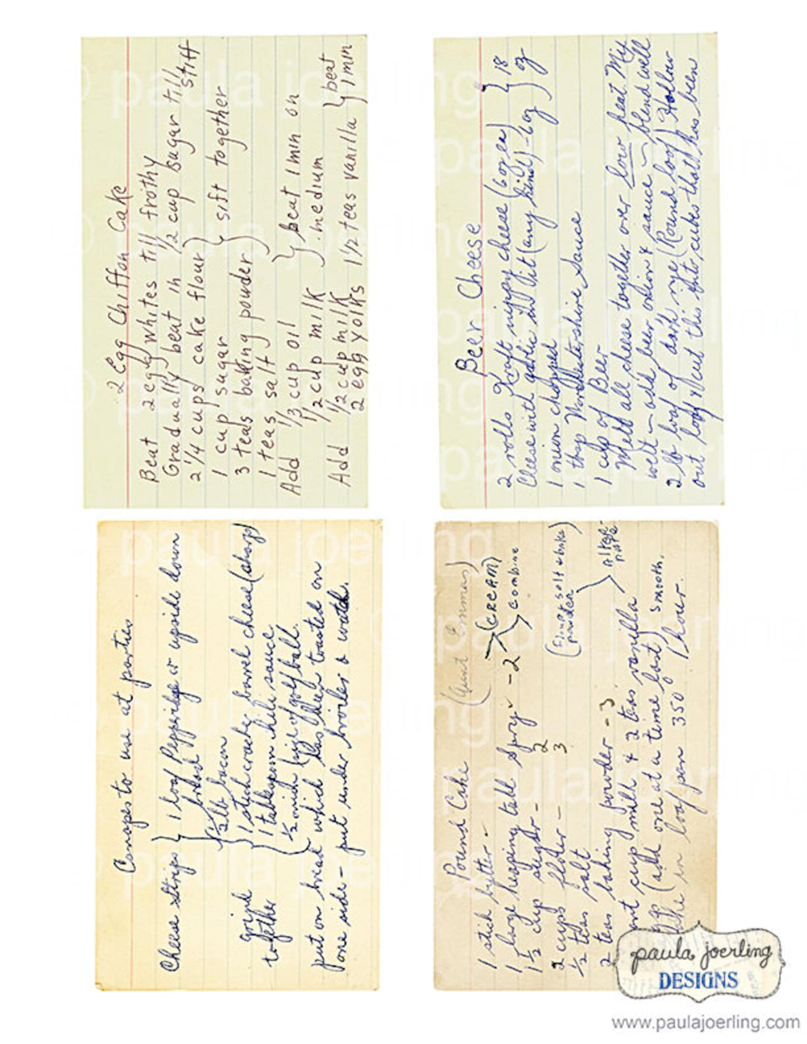 Vintage Handwritten Recipe Cards, Download, Printable, Digital Download ...
