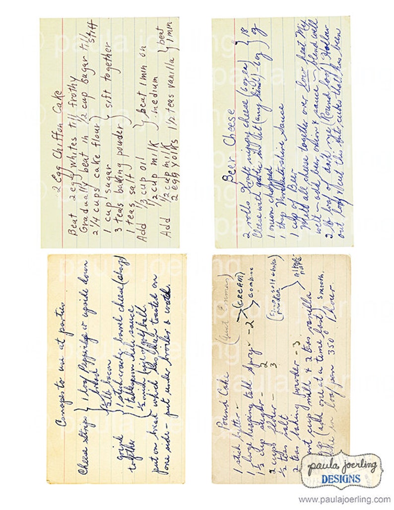 Vintage Handwritten Recipe Cards, Download, Printable, Digital Download ...