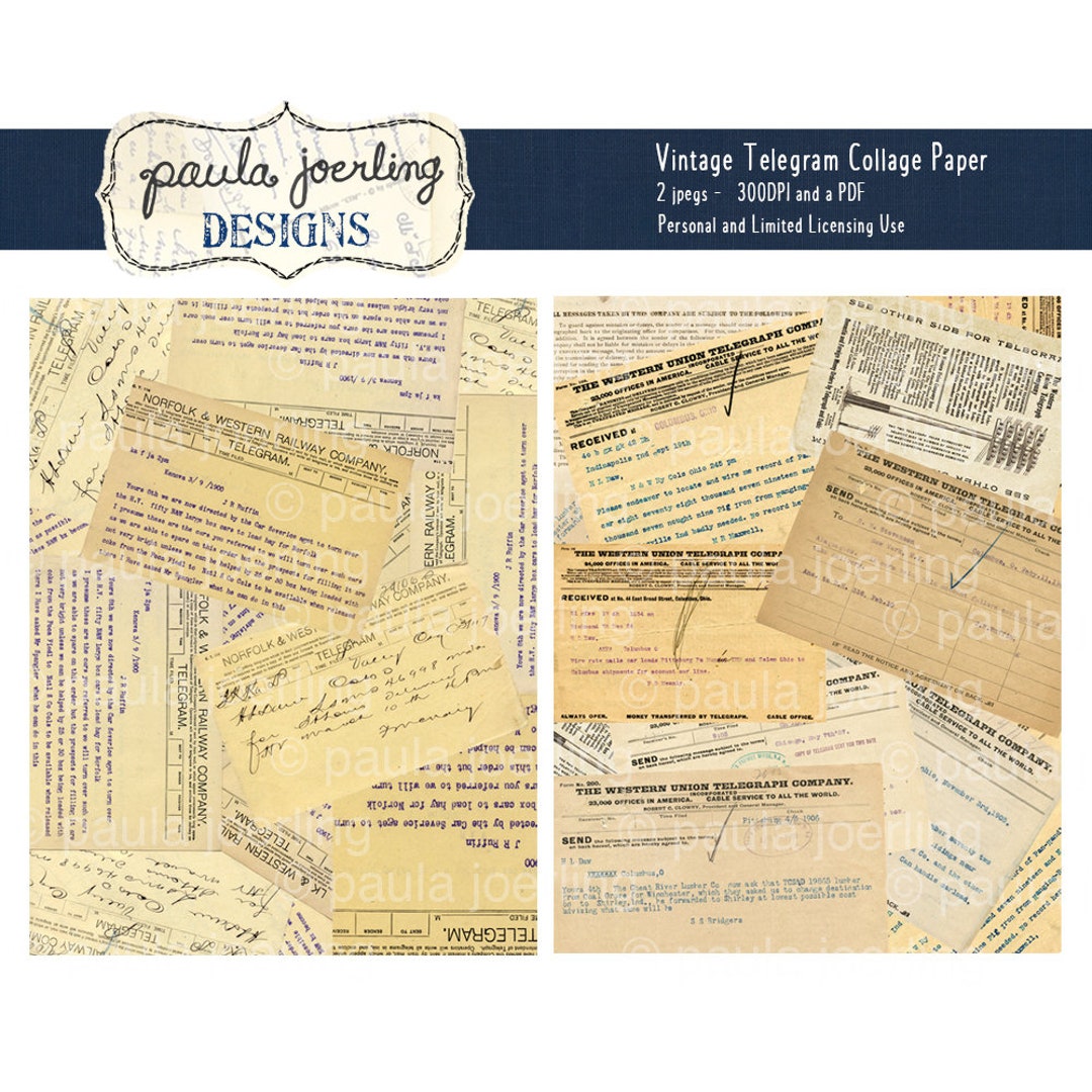 Vintage Telegram Collage Digital Download, Printable Paper, Ephemera ...