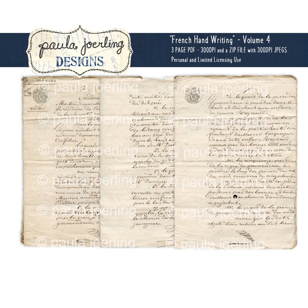 French Cursive Digital Download, Printable, French Writing, , Ephemera ...