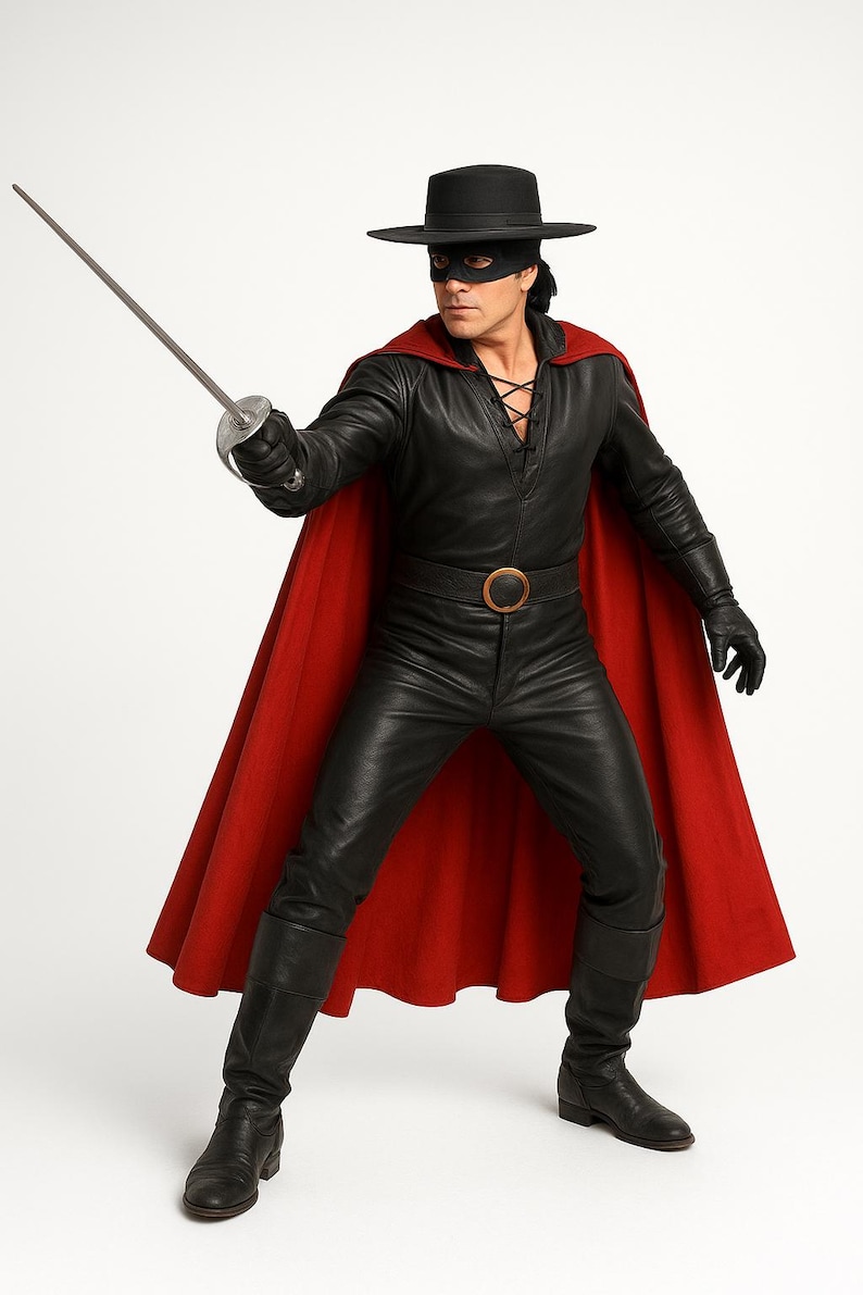 Zorro Leather Costume With Cape, Hat & Mask: Hero Cosplay Outfit - Etsy