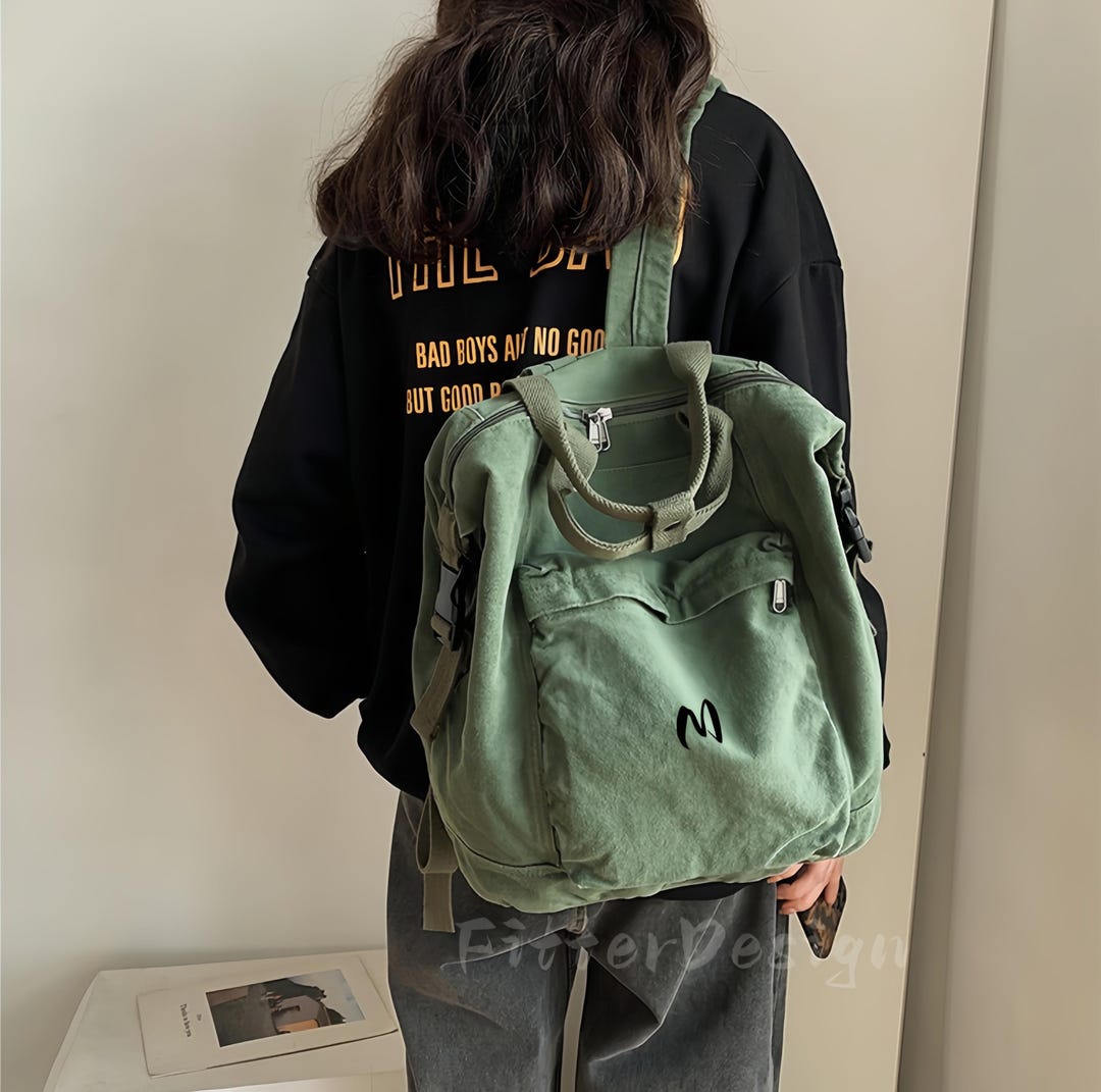 Large Capacity Canvas Backpack, Custom Embroidered Student Commuter Rucksack, Travel Shoulder ...